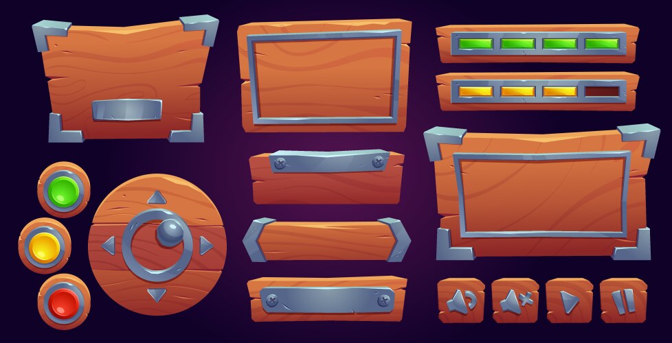 Game ui big kit template wooden menu Royalty Free Vector Game ui big kit template wooden menu Royalty Free Vector