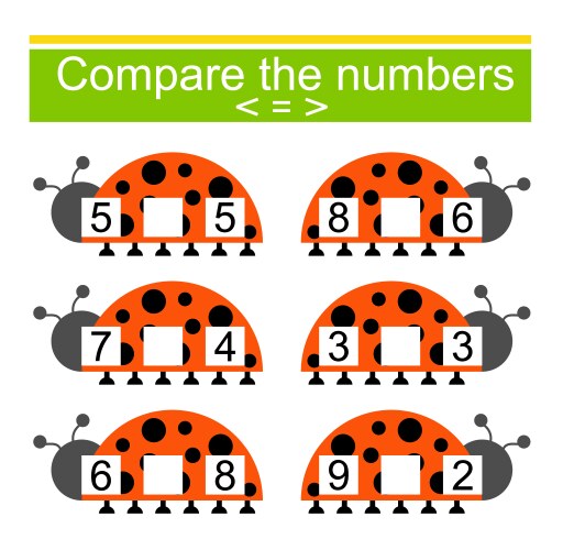Math activity for kids compare the numbers Vector Image
