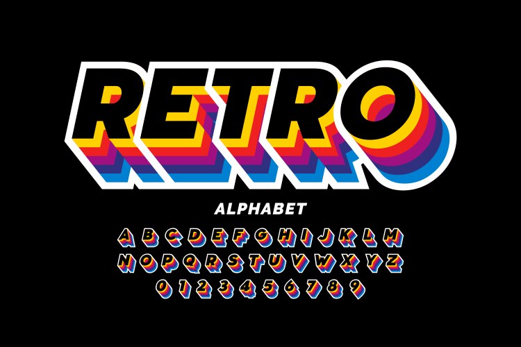 Colorful retro font 80s style alphabet letters Vector Image
