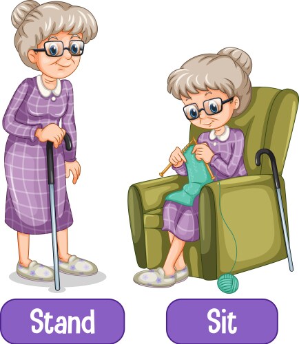 Opposite words with sit and stand Royalty Free Vector Image