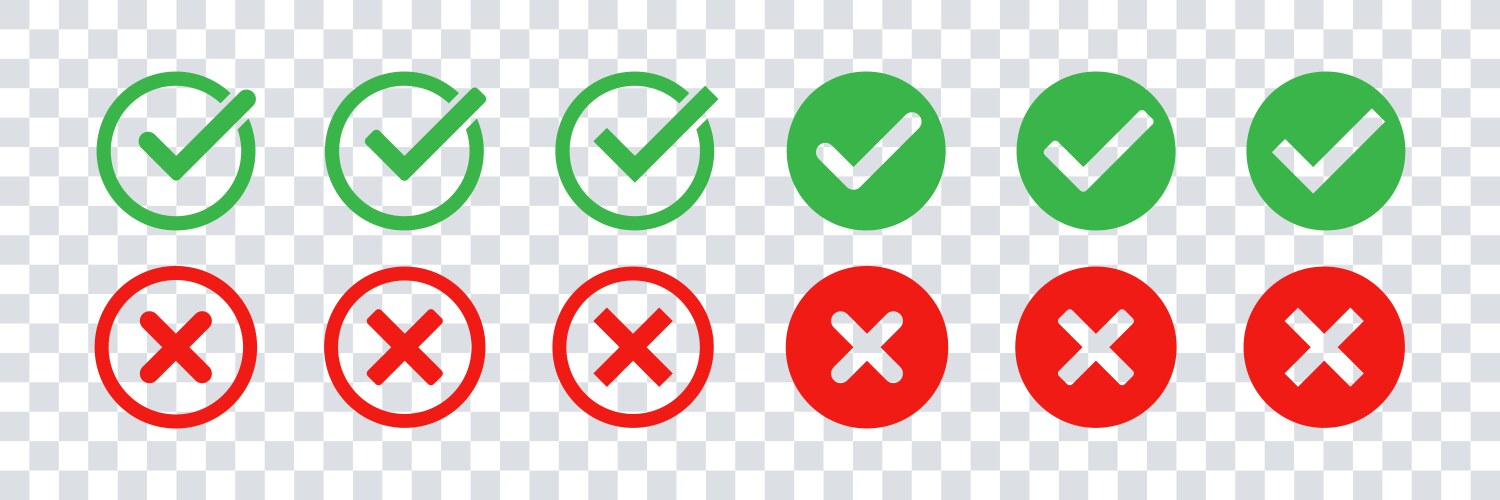 Green check mark and red cross icon set isolated Vector Image