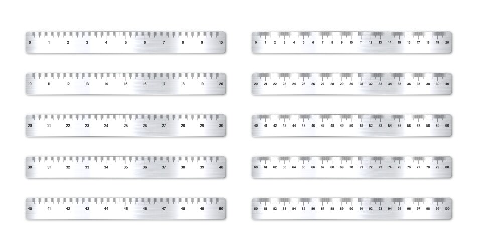 Realistic various brushed metal rulers Royalty Free Vector