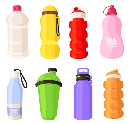 Reusable water bottle set cartoon Royalty Free Vector Image