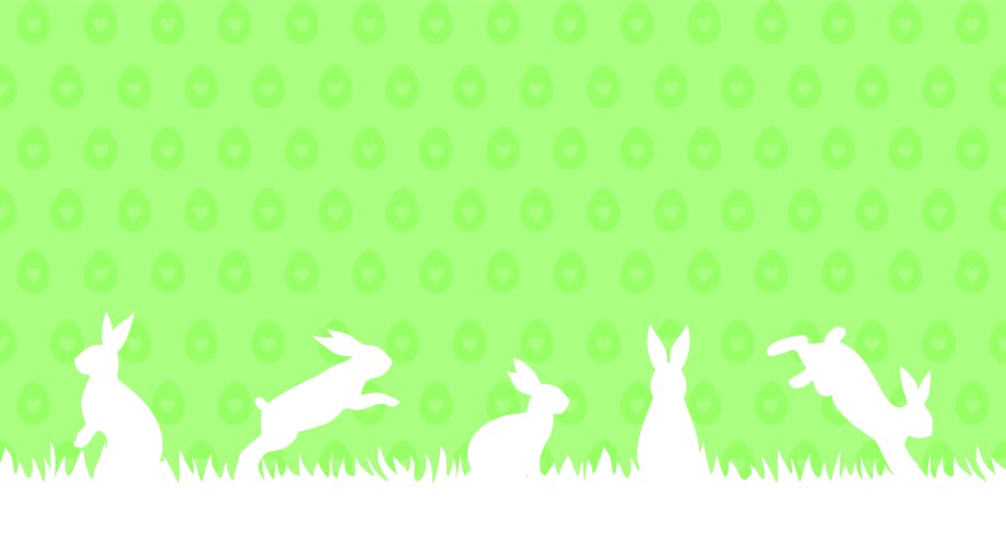 White rabbits and easter eggs in a blue grass Vector Image