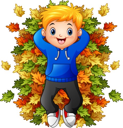 Cute little boy with autumn leaves Royalty Free Vector Image