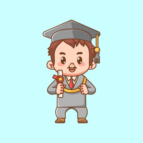 Cute graduation boy hold certificate kawaii chibi Vector Image