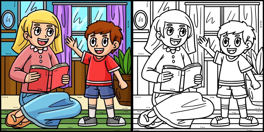 Mom telling stories cartoon colored clipart Vector Image Mom telling stories cartoon colored clipart Vector Image