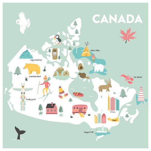 Canada map with provinces and cities Royalty Free Vector