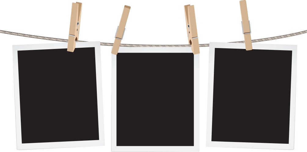 Photo frame hanging on rope blank paper Royalty Free Vector