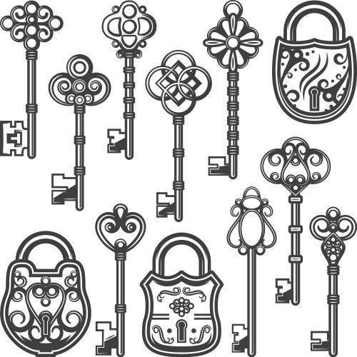 Vintage locks and keys sketch keyhole victorian Vector Image