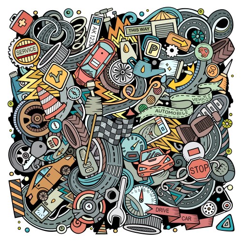 Cartoon doodles automotive Royalty Free Vector Image