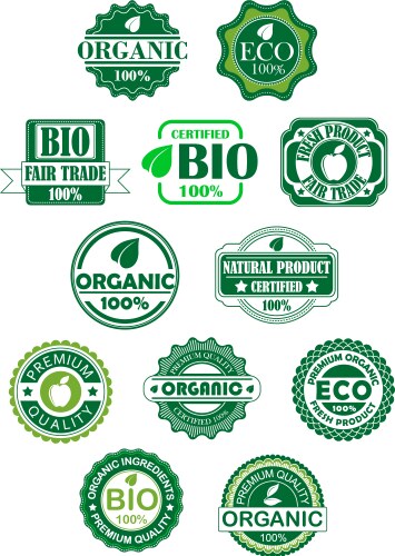 Colorful natural product bio green labels set Vector Image