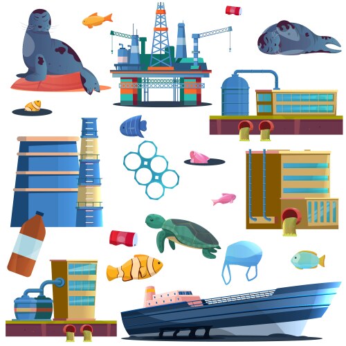 Ocean pollution flat composition Royalty Free Vector Image