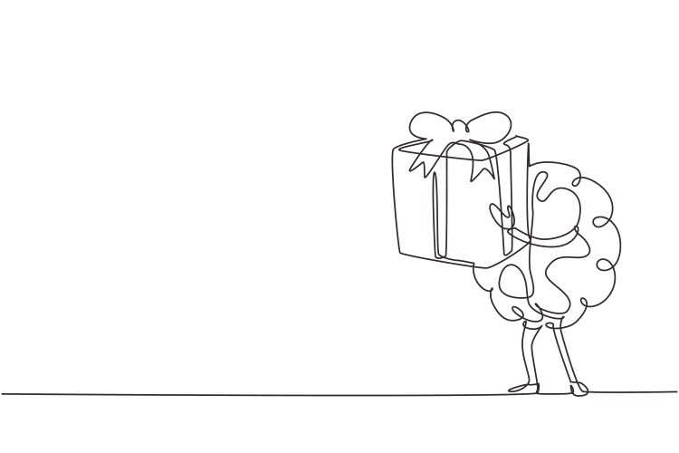 Continuous one line drawing give a gift Royalty Free Vector