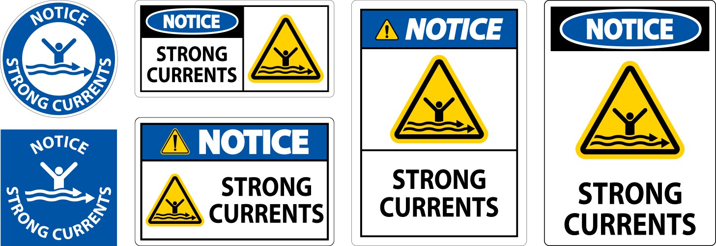 Water safety first sign - strong currents Vector Image