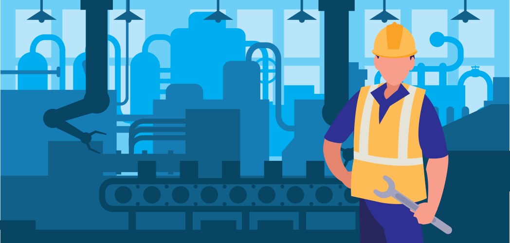 Manufacturing process conveyor belt at factory Vector Image