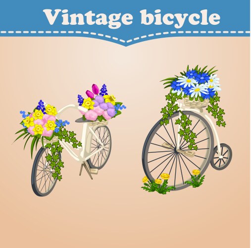Retro summer bike with bunch of flowers card Vector Image