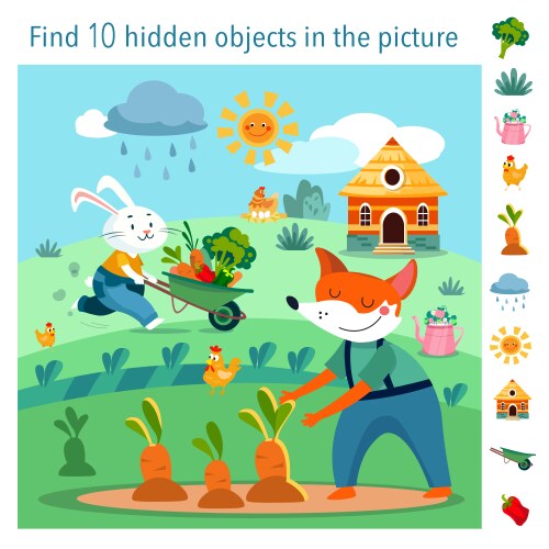 Find 10 hidden objects in picture educational Vector Image