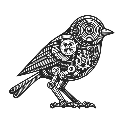 Mechanical bird engraving Royalty Free Vector Image