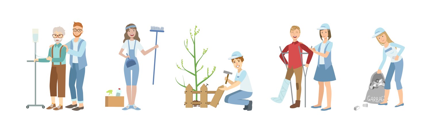 People volunteer character give help and support Vector Image
