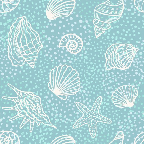 Blue background with sea shells Royalty Free Vector Image