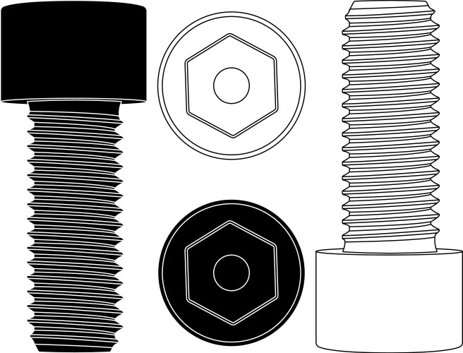 Bolt with nut outline drawing Royalty Free Vector Image