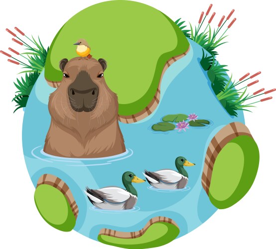Capybara and duck in planet earth Royalty Free Vector Image
