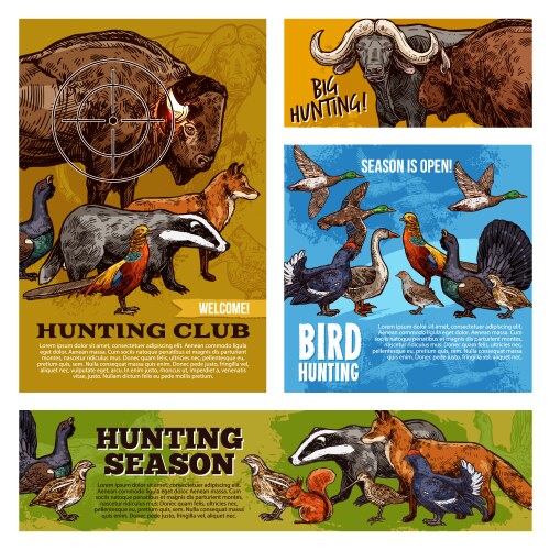 Water and upland birds hunting poster Royalty Free Vector