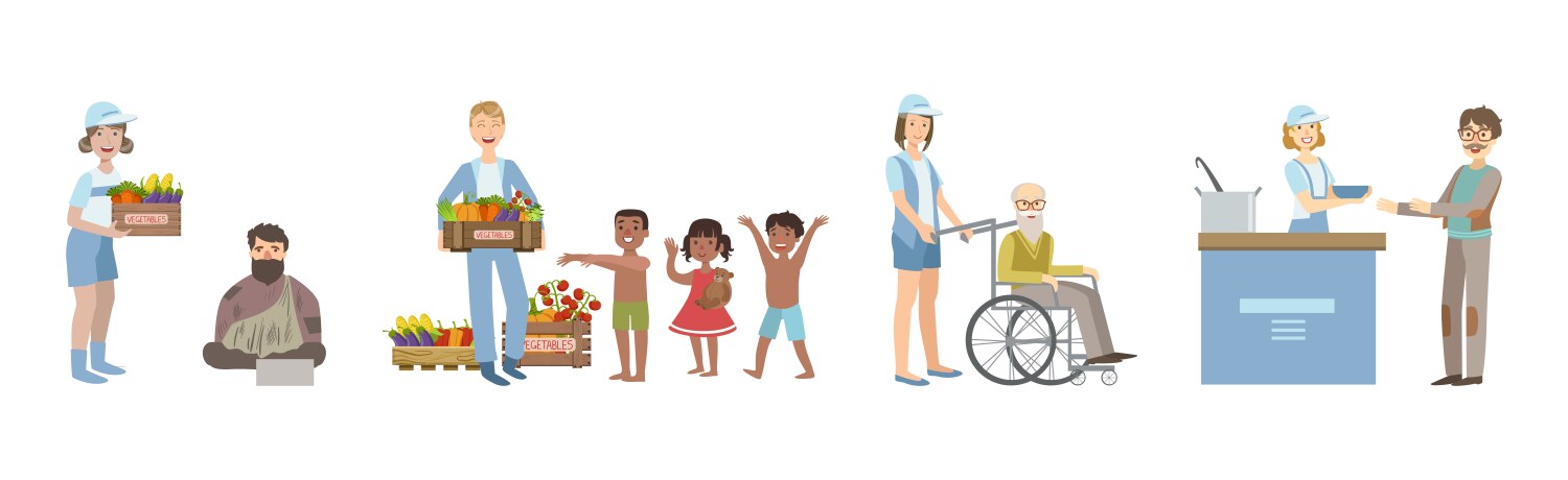 People volunteer character give help and support Vector Image