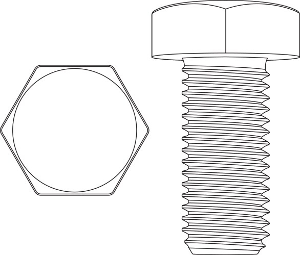 Bolt with nut outline drawing Royalty Free Vector Image