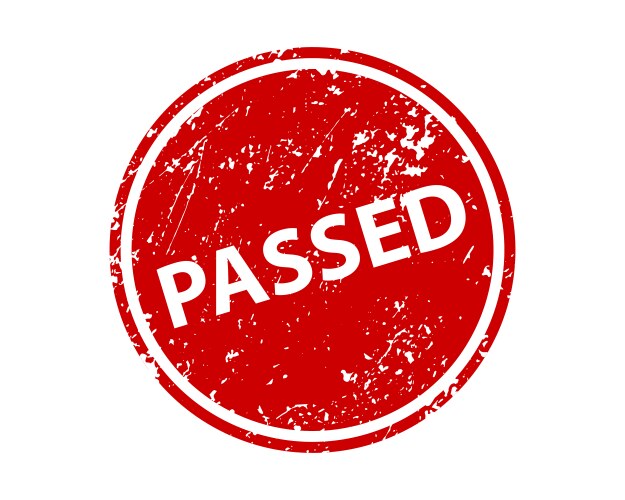 Qc passed scratched stamp with tick Royalty Free Vector