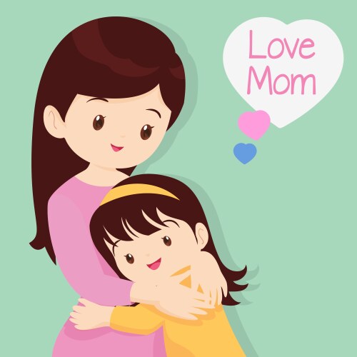 Cartoon Happy Girl Hugging Her Mother Royalty Free Vector