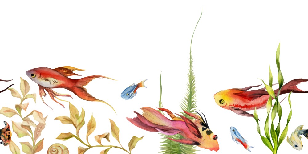 Hand drawn watercolor aquarium fish algae Vector Image