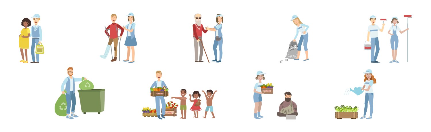 People volunteer character give help and support Vector Image
