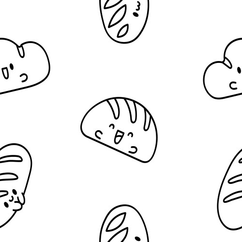 Cute kawaii bread with smiley face coloring page Vector Image