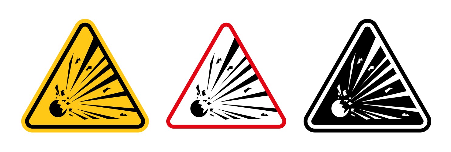 Explosive materials hazard sign icon set warning Vector Image