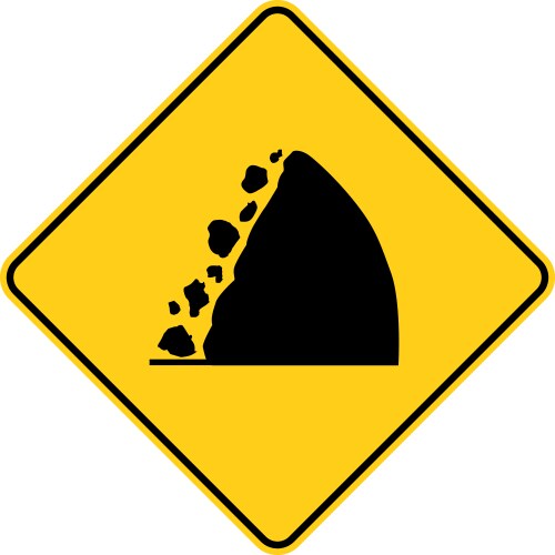 Road warning sign mountain rocks falling symbol Vector Image