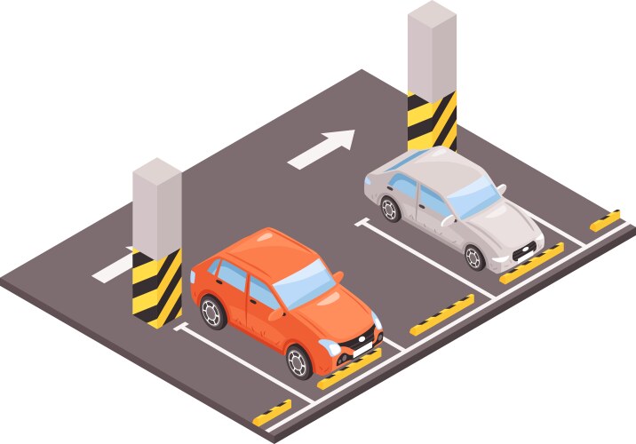 Isometric low poly car parking entrance Royalty Free Vector