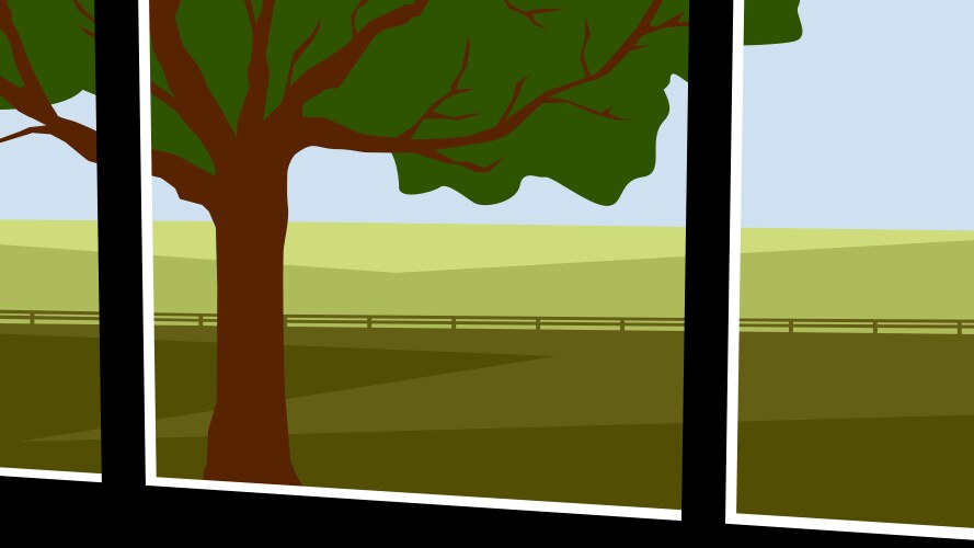 Window scene with green grass and field Royalty Free Vector