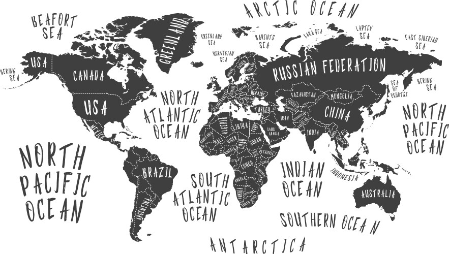 Earth map with the name of countries Royalty Free Vector