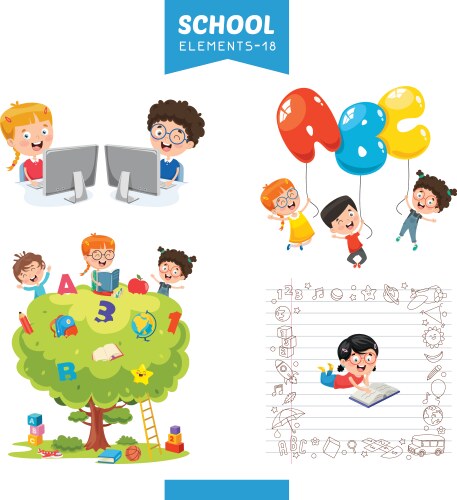 Kids studying on tree Royalty Free Vector Image