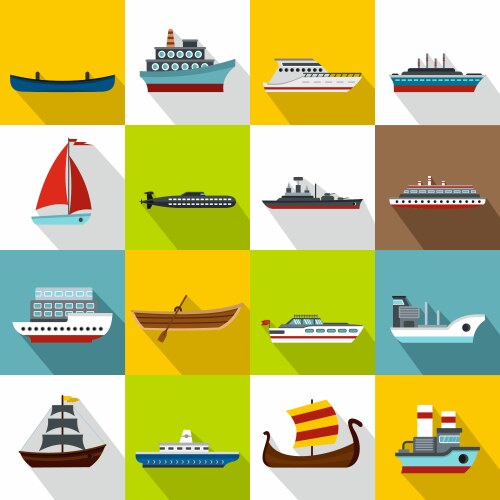 Sea port icons flat line set Royalty Free Vector Image