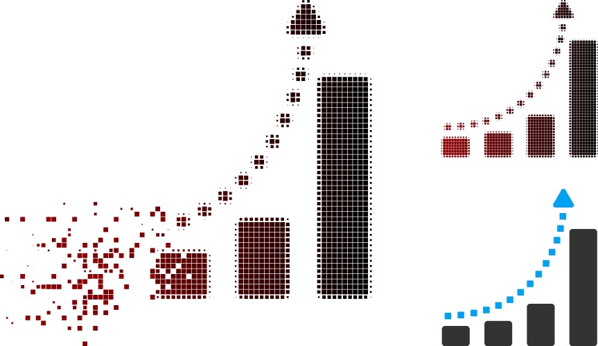 Decomposed pixel halftone bitcoin bar chart trend Vector Image Decomposed pixel halftone bitcoin bar chart trend Vector Image