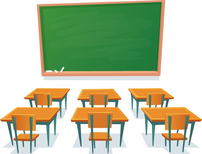 School classroom with chalkboard and desks class Vector Image