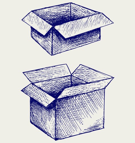 Open cardboard box hand drawn sketch Royalty Free Vector