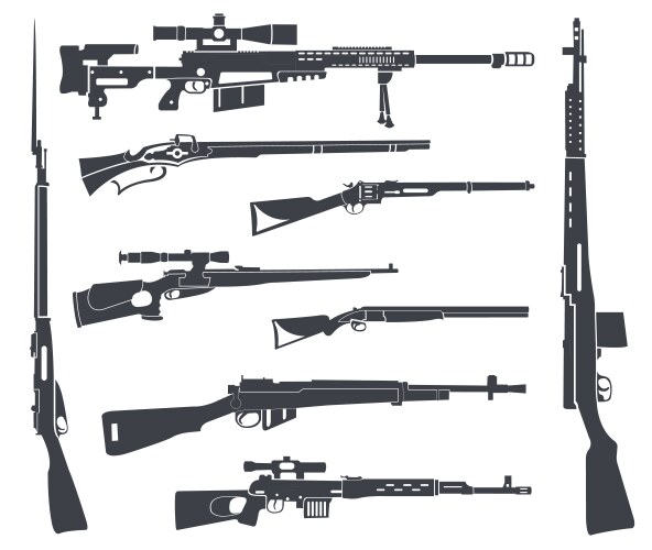 Big set hunting guns rifles design element Vector Image