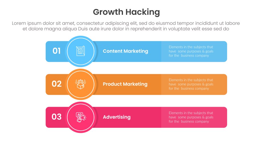 Growth hacking infographic 3 point with box Vector Image