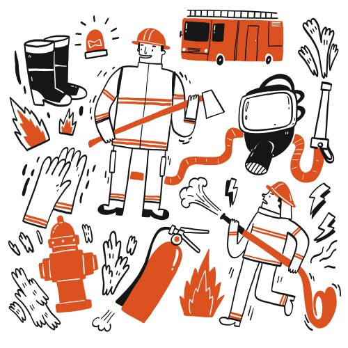 Fire fighting equipment cartoon fireman tools Vector Image