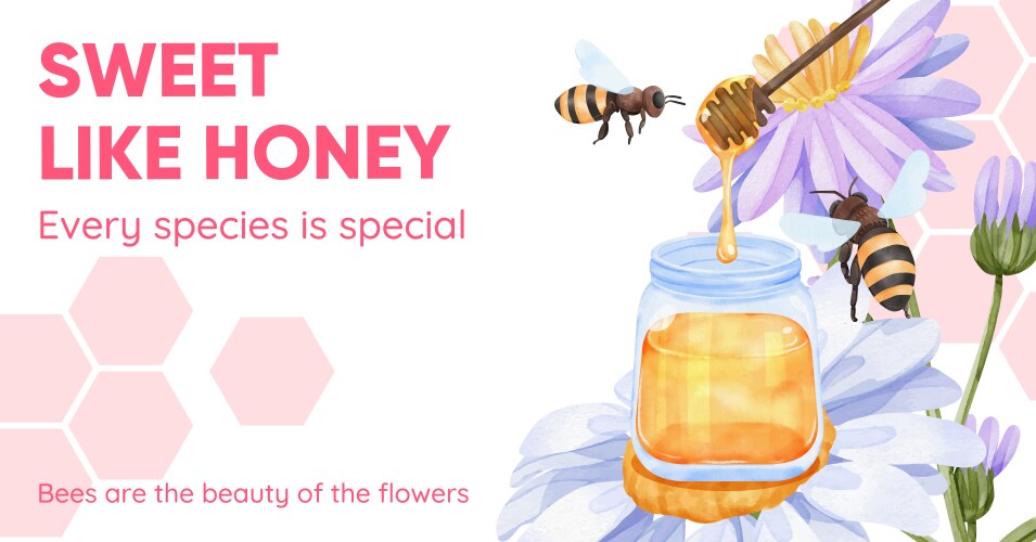 Facebook ads template with honey bee Royalty Free Vector