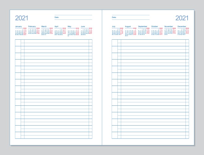 Planner pages notebook agenda diary vertical Vector Image